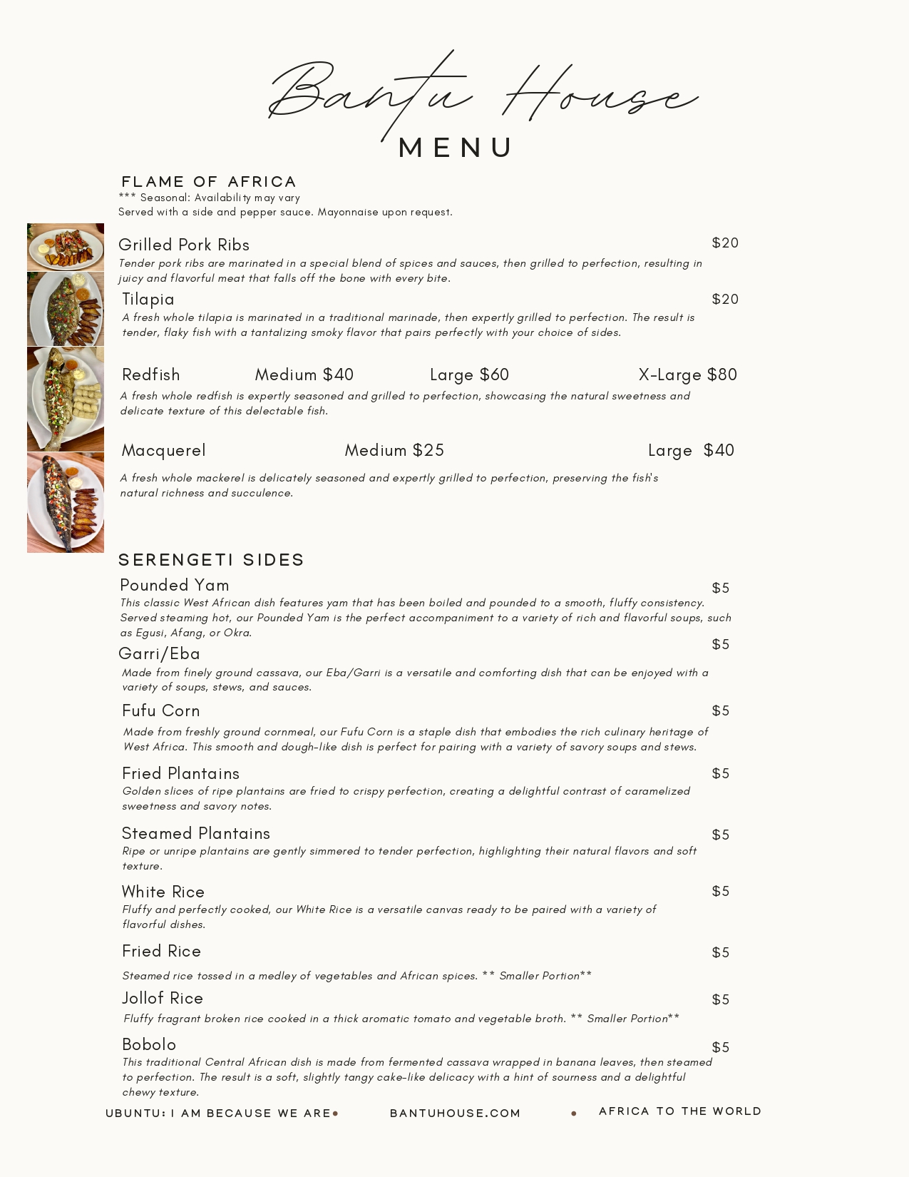 Menu - Bantu House: Best African Restaurant Cypress, TX